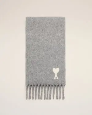 AMI Paris Grey Alpaca Scarf With De Coeur Grey - Ash Grey