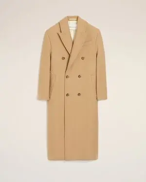 AMI Paris Long Beige Double-breasted Wool Coat Beige