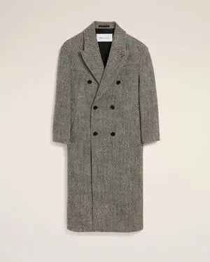 AMI Paris Long Double Breasted Herringbone Wool Coat