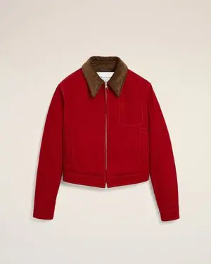 AMI Paris Red Cotton Zipped Jacket With De Coeur Red