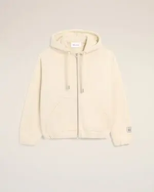 AMI Paris White Zipped Cotton Hoodie With Heritage Label White - Ivory