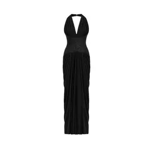 NOCTURNE Jacquard Halter Neck Maxi Dress With Front Slit