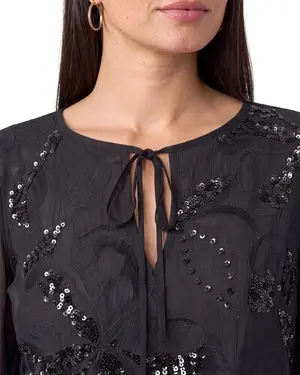 LIVERPOOL Embellished Boat Neck Long Sleeve Top