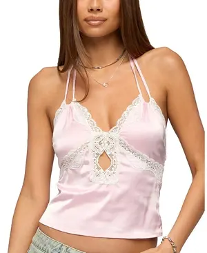 EDIKTED Cove Lacey Cutout Satin Effect Top