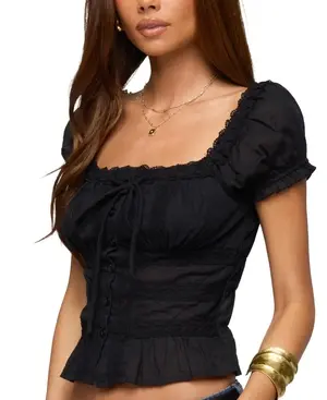 EDIKTED Laurena Lacey Ruched Button Top