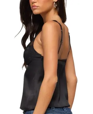 EDIKTED Vikkey Lacey Satin Effect Tank Top