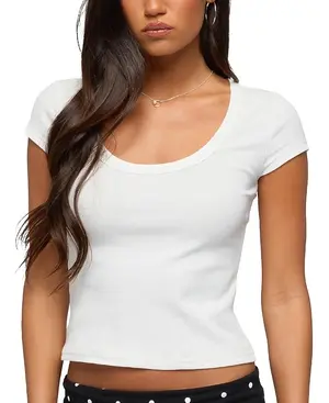 EDIKTED Pamela Ribbed Scoop Neck T Shirt - Cream