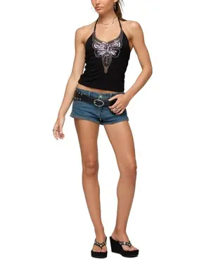 EDIKTED Butterfly Bead & Sequin Halter Top