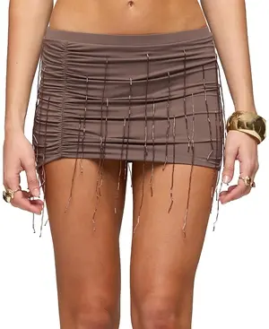 EDIKTED Cheryl Beaded Fringe Mini Skirt