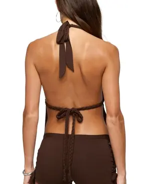 EDIKTED Jilly Braided Backless Halter Top - Brown