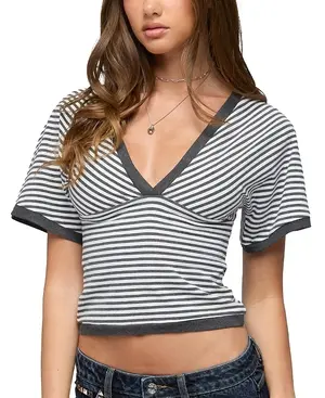 EDIKTED Primrosa Striped V Neck Flutter Top