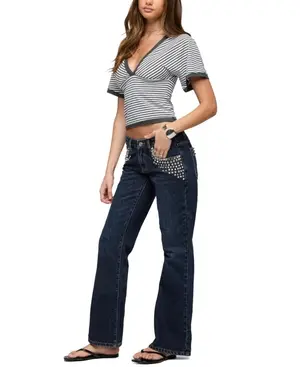 EDIKTED Primrosa Striped V Neck Flutter Top