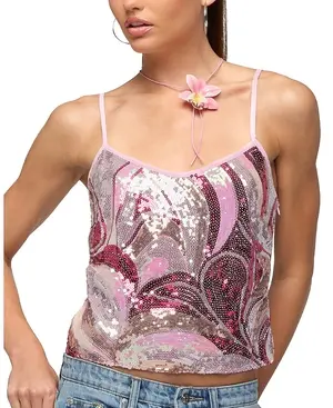 EDIKTED Ceren Abstract Sequin Tank Top - Pink