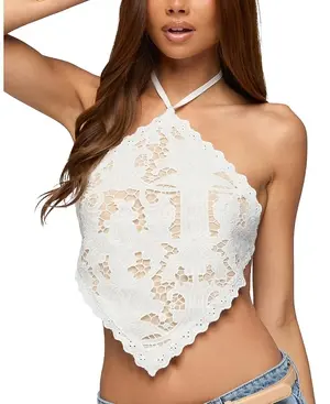 EDIKTED Handkerchief Backless Lace Halter Top