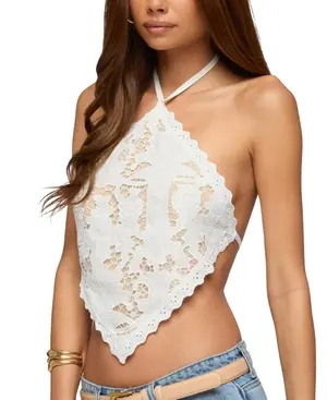 EDIKTED Handkerchief Backless Lace Halter Top