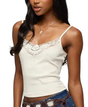 EDIKTED Fawnie Crochet Ribbed Tank Top
