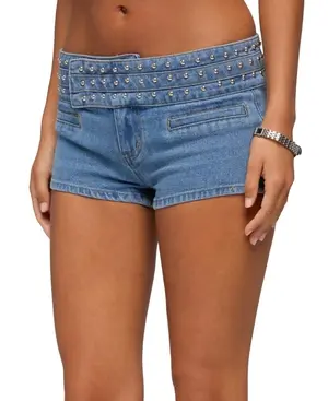 EDIKTED Odetta Studded Low Rise Denim Shorts