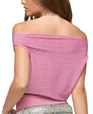 EDIKTED Nolah Metallic Off Shoulder Top