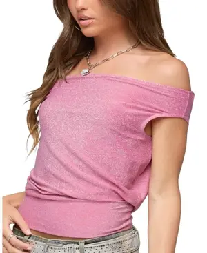 EDIKTED Nolah Metallic Off Shoulder Top