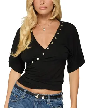 EDIKTED Sully Iridescent Button Wrapped Top - Black
