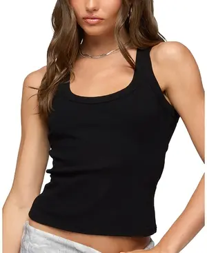 EDIKTED Harlowe Ribbed Racerback Tank Top - Black