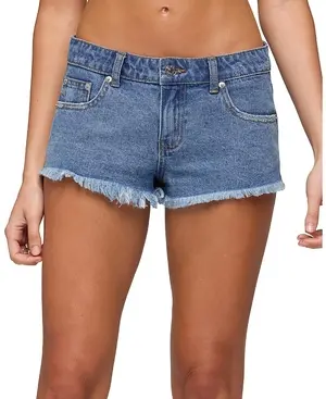 EDIKTED Crochet Pockets Low Rise Denim Micro Shorts