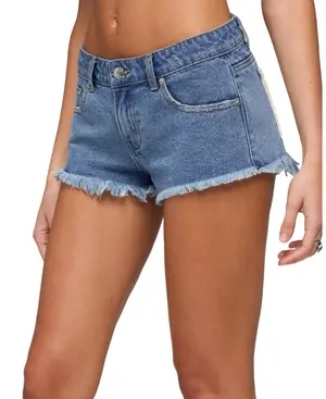 EDIKTED Crochet Pockets Low Rise Denim Micro Shorts