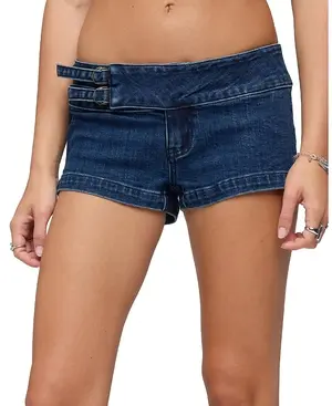 EDIKTED Double Belted Low Rise Denim Shorts