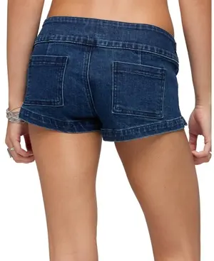 EDIKTED Double Belted Low Rise Denim Shorts
