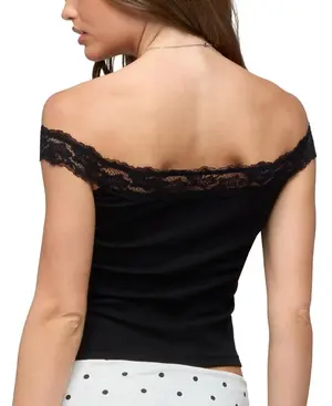 EDIKTED Freyah Lacey Off Shoulder Top
