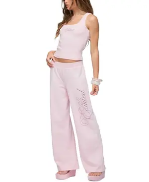 EDIKTED Studio Rhinestone Ribbed Tank Top