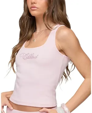 EDIKTED Studio Rhinestone Ribbed Tank Top