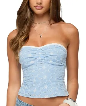 EDIKTED Zeffey Strapless Eyelet Corset - Light-blue