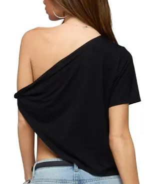 EDIKTED Asymmetric Twisted Off Shoulder Top