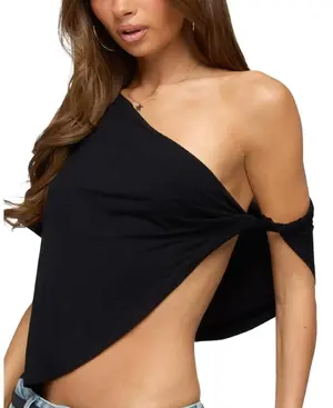 EDIKTED Asymmetric Twisted Off Shoulder Top