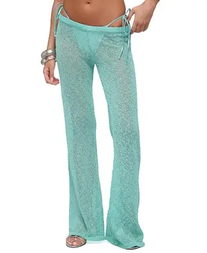EDIKTED Bena Textured Knit Flared Pants - Turquoise