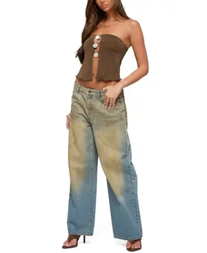 EDIKTED Lee Iridescent Strapless Cutout Top
