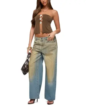 EDIKTED Lee Iridescent Strapless Cutout Top
