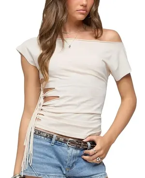 EDIKTED Rosa Off Shoulder Cutout Tie Top