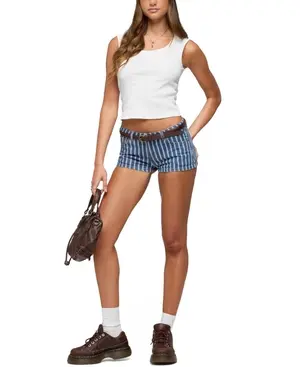 EDIKTED Odie Striped Low Rise Denim Micro Shorts