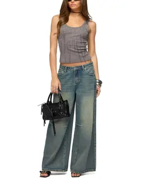 EDIKTED Beaded Fringe Ribbed Tank Top