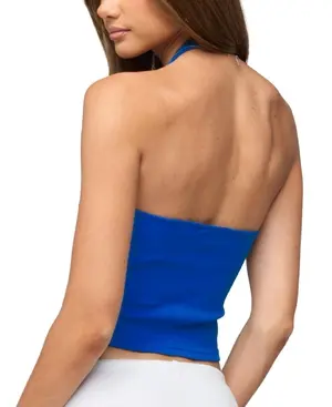 EDIKTED Vespera V Neck Halter Top - Blue