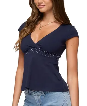 EDIKTED Indygo Polka Dot V Neck Top