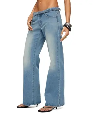 EDIKTED Belted Low Rise Straight Leg Jeans