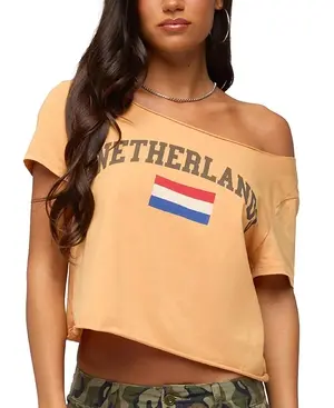 EDIKTED Netherlands Off Shoulder T Shirt - Orange