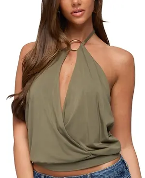 EDIKTED Metta Ring Cutout Halter Top - Olive