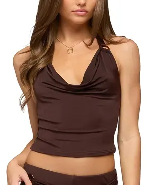 EDIKTED Janya Cowl Neck Halter Top - Brown