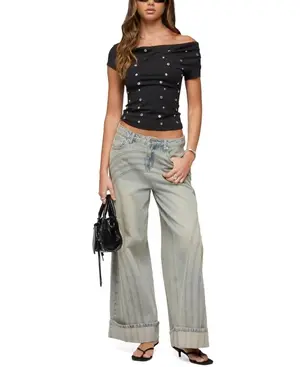 EDIKTED Bijou Metal Snap Cowl Neck Top