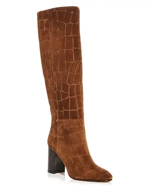 STUART WEITZMAN Mulberry Embossed Suede Knee High Boots - Walnut