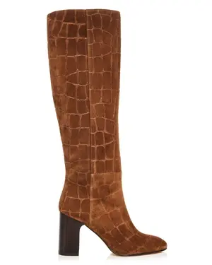 STUART WEITZMAN Mulberry Embossed Suede Knee High Boots